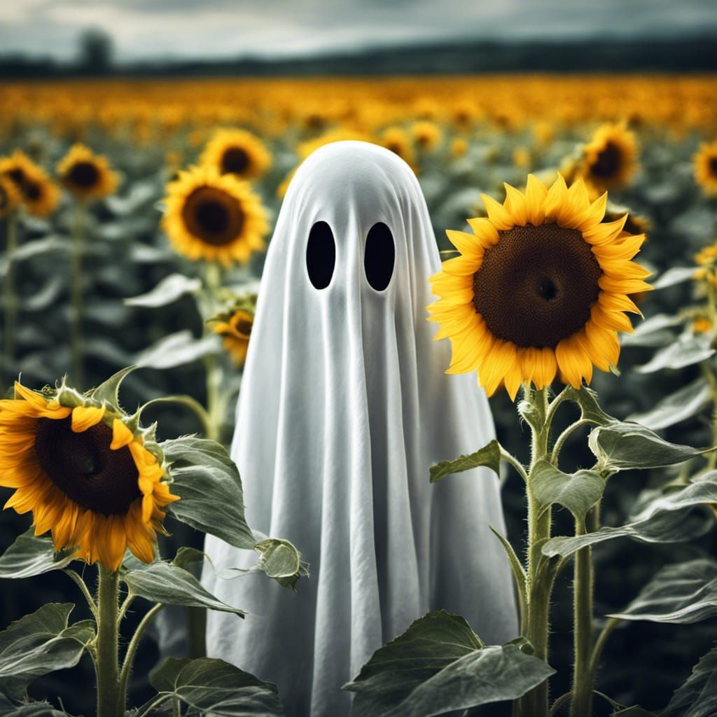 Portrait cute ghost in a field of sunflowers - AI Generated Artwork ...