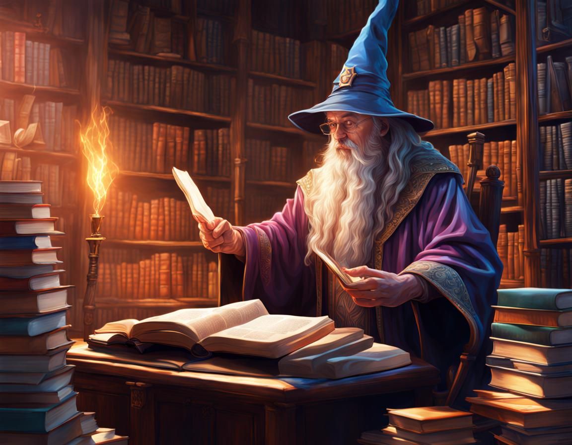 Wizard Library, Hyperreal - AI Generated Artwork - NightCafe Creator