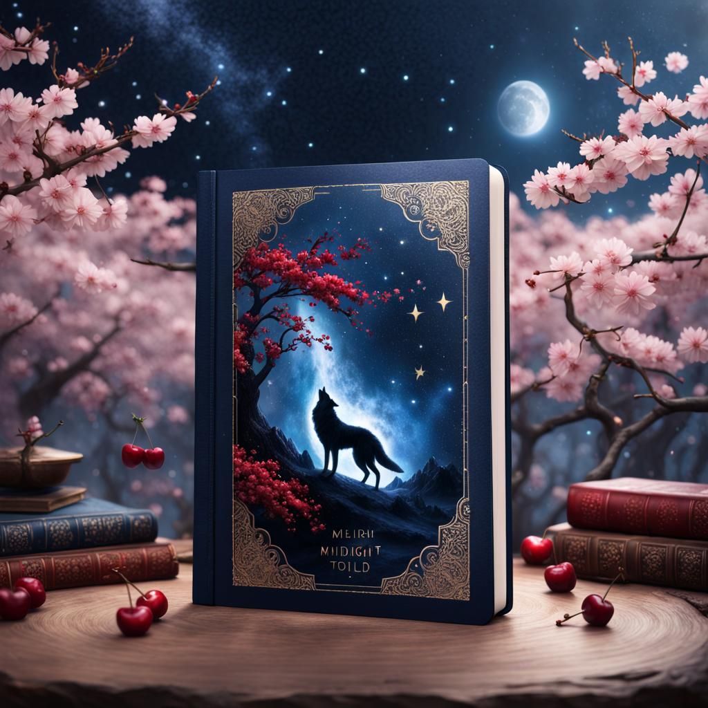 Beautiful small book of red japanese cherry blossoms,cherries and wolves... - AI Generated ...