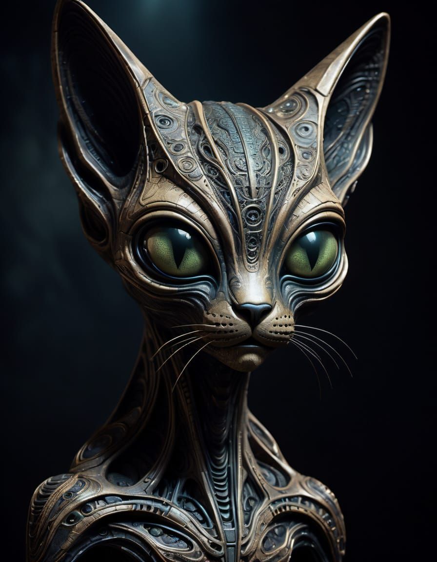 Aliencat - Ethereal Feline Alien in Dark Fantasy