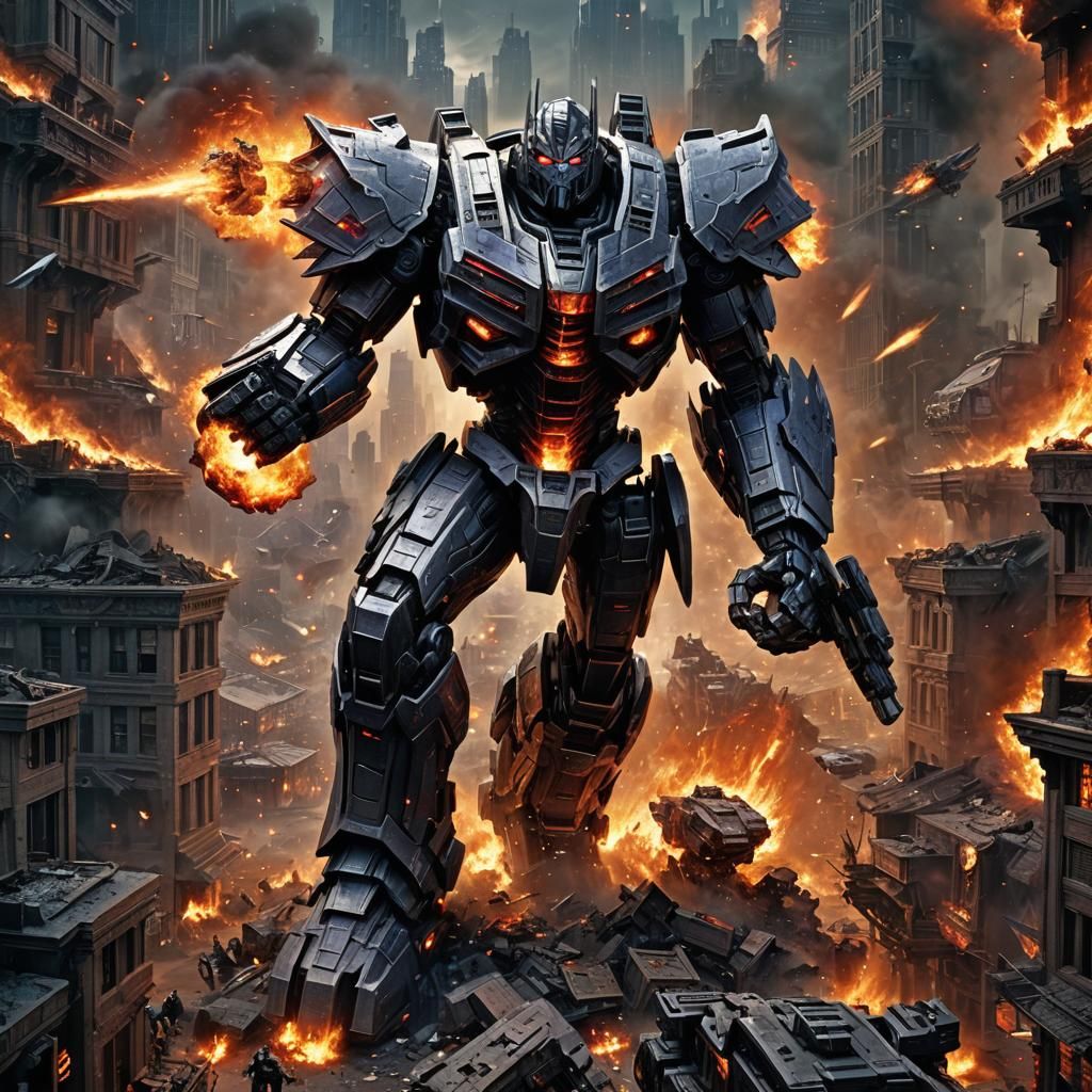 A Giant cyborg in a Street of a War City - AI Generated Artwork ...
