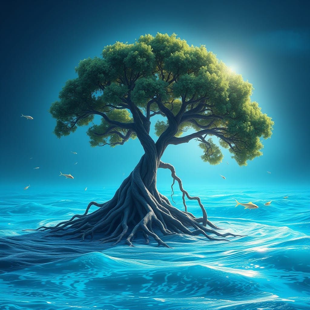 Mangrove tree in the ocean - Ancient Mangrove Guardian of th...