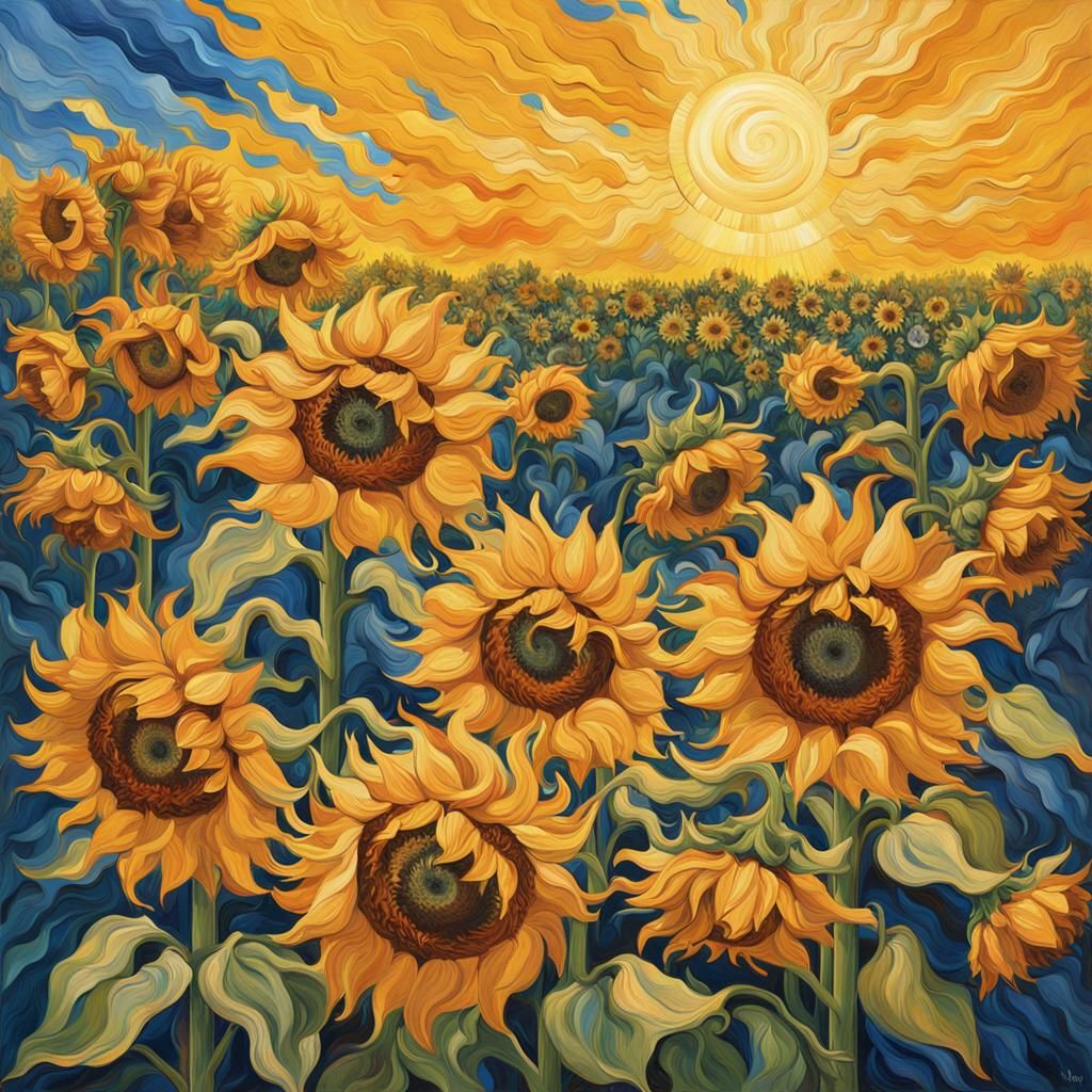 "Peace and Resilience" 🌻 Brilliant Yellow, Sunflowers in Van Gogh Style ...