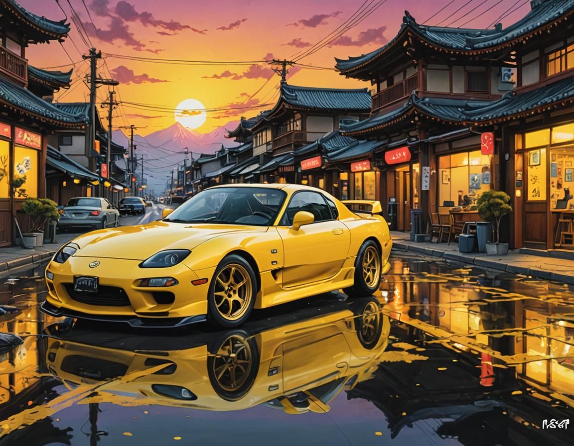 yellow 1998 Mazda RX7 - AI Generated Artwork - NightCafe Creator