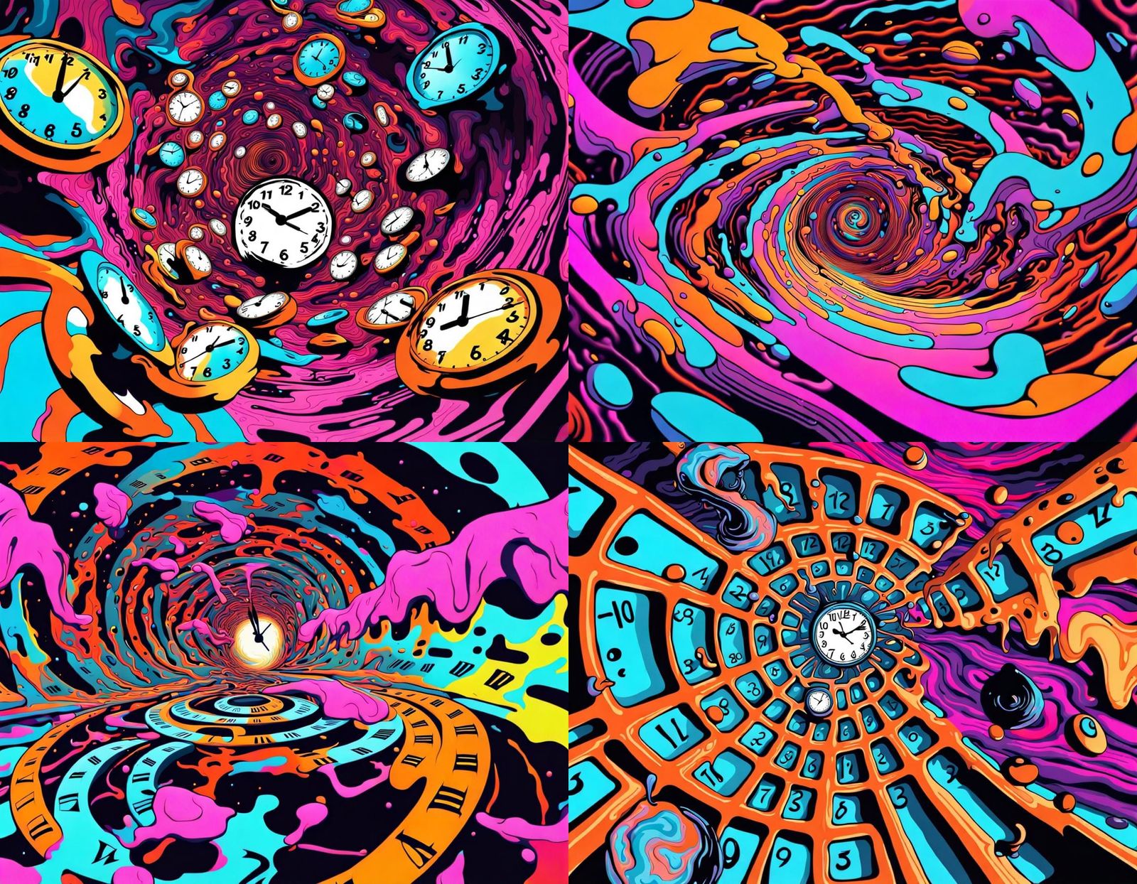 drifting through a wormhole, surrounded by distorted, melting clocks ...