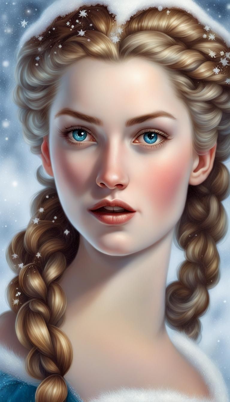 Gerda from “The Snow Queen” fairytale, perfect face, perfect eyes ...