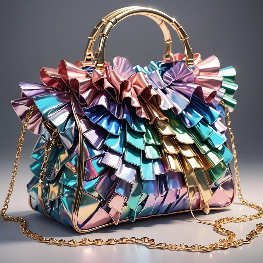 glittery iridescent high fashion ruffles handbag . - AI Generated ...