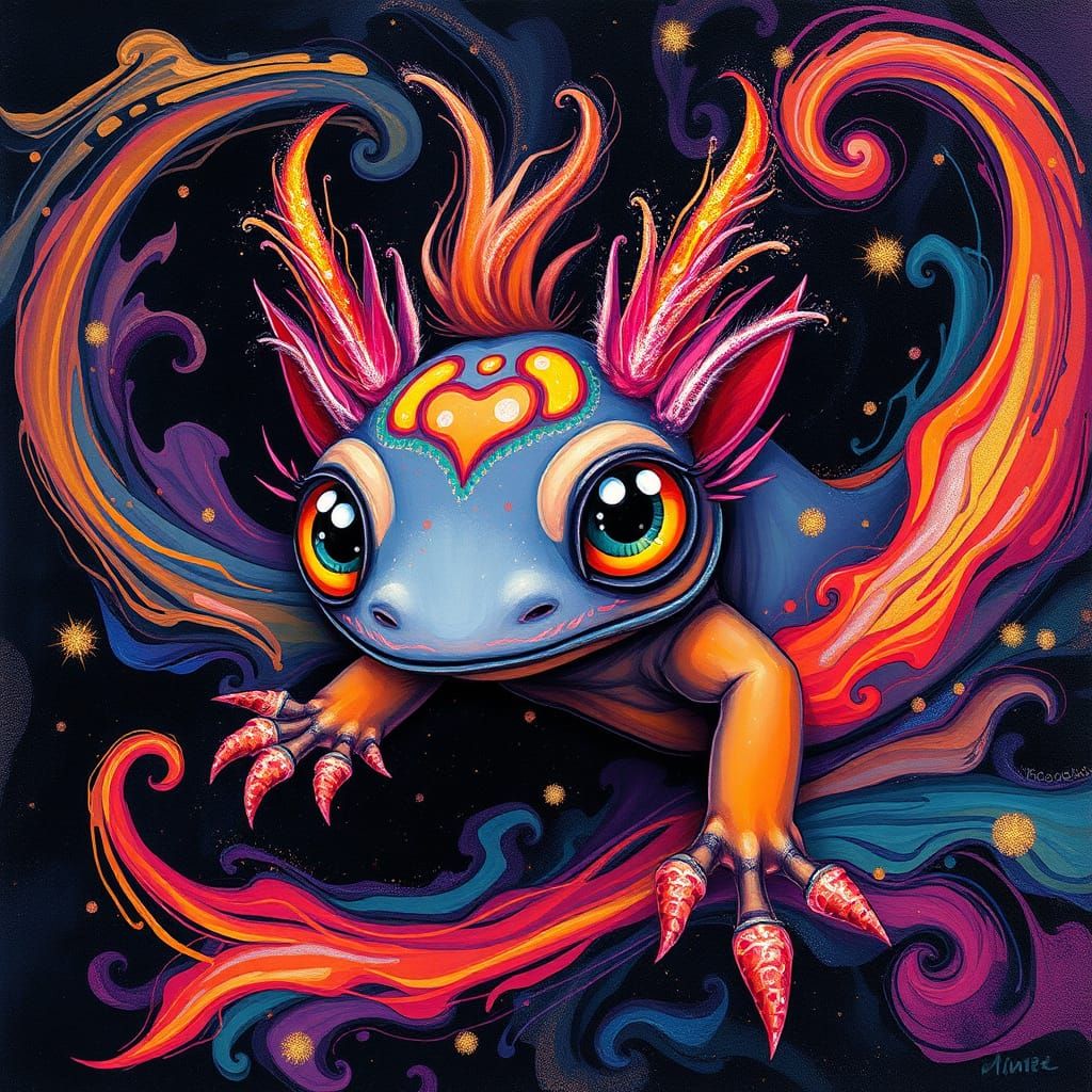 Graffiti axolotl - Whimsical Axolotl in Vibrant, Triadic Co...