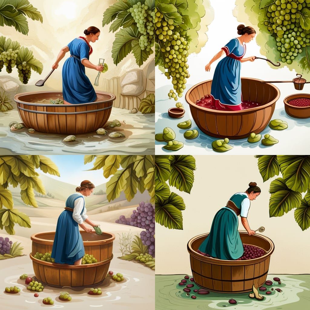 hyperdetailed BEAUTIFUL peasant woman standing in a big tub smashing ...