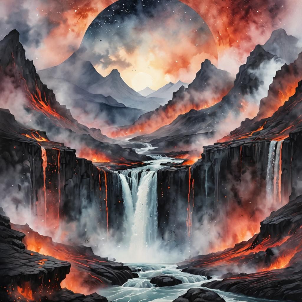 Lava waterfall - AI Generated Artwork - NightCafe Creator