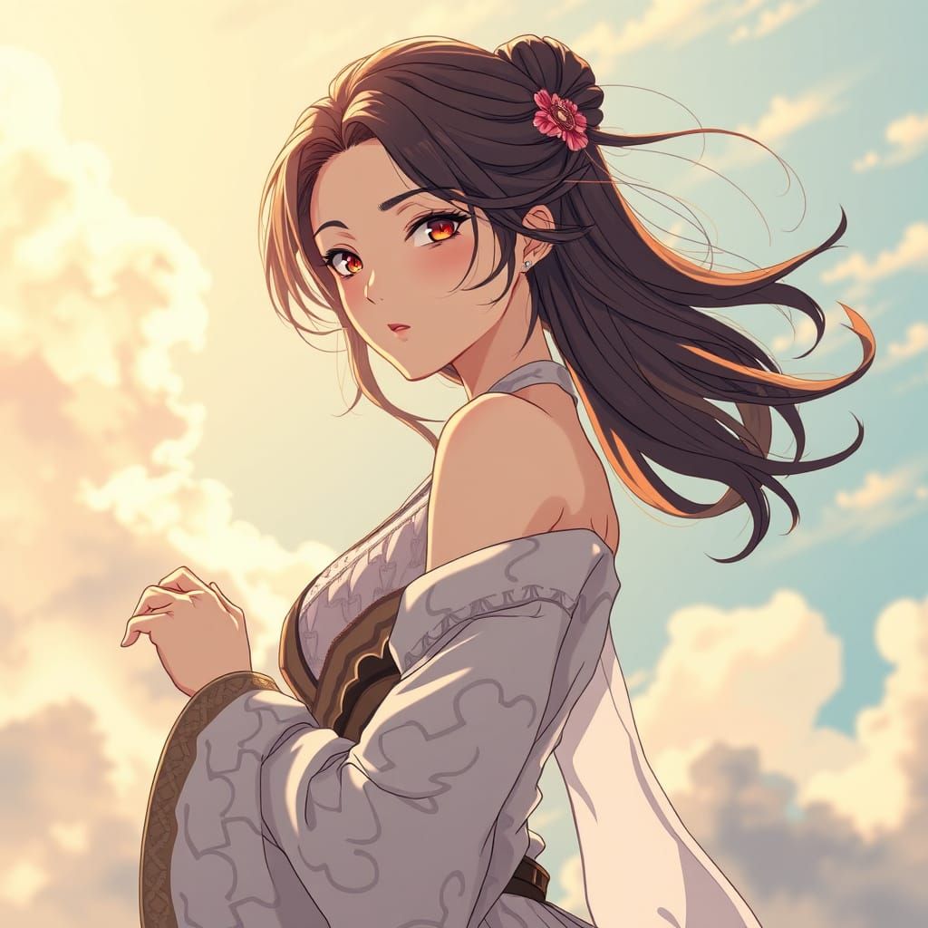 Anime-Inspired Female Model in Elegant Stance - AI Art