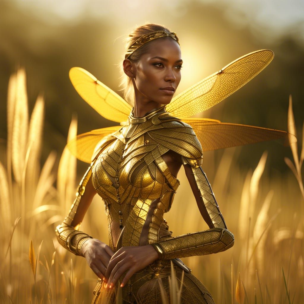 Dragonfly queen Golden armor - AI Generated Artwork - NightCafe Creator