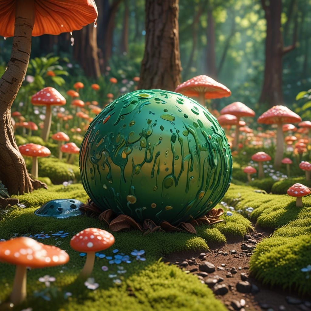 Slime... - Whimsical Fantasy Slime in a Vibrant Alien Landsc...