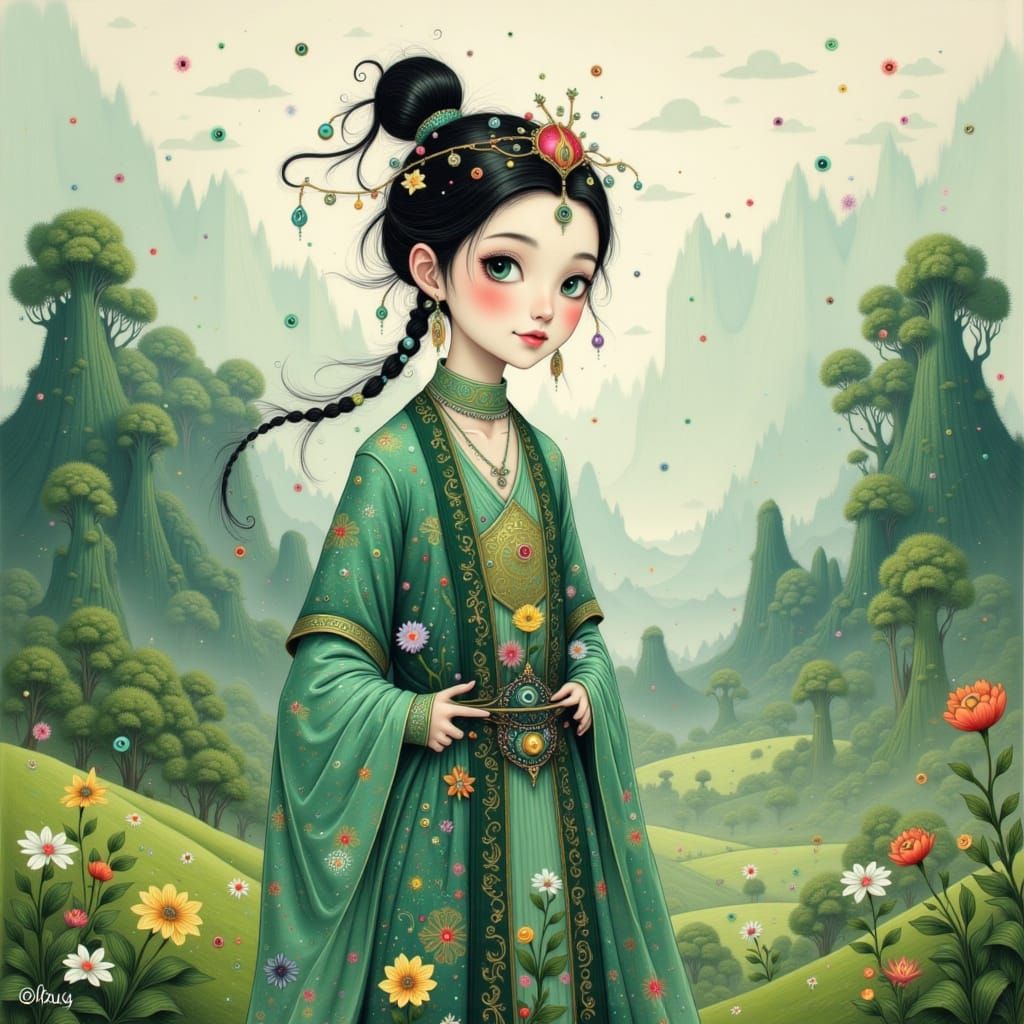 Ye Xian in Serene Landscape as Ink Wash Painting - AI Art