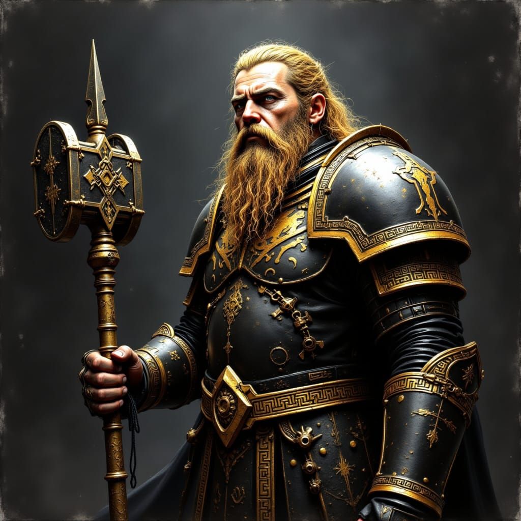 D&D Dwarf in full plate armor - Dwarf Warrior in Ancient Gol...