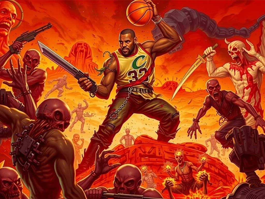 LeBron James Battles Undead in Hellish Hellscape, ... - AI Art
