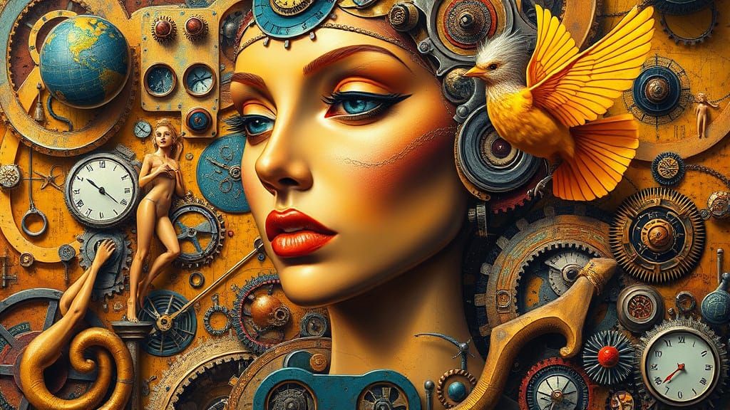 A stylized, multifaceted woman face