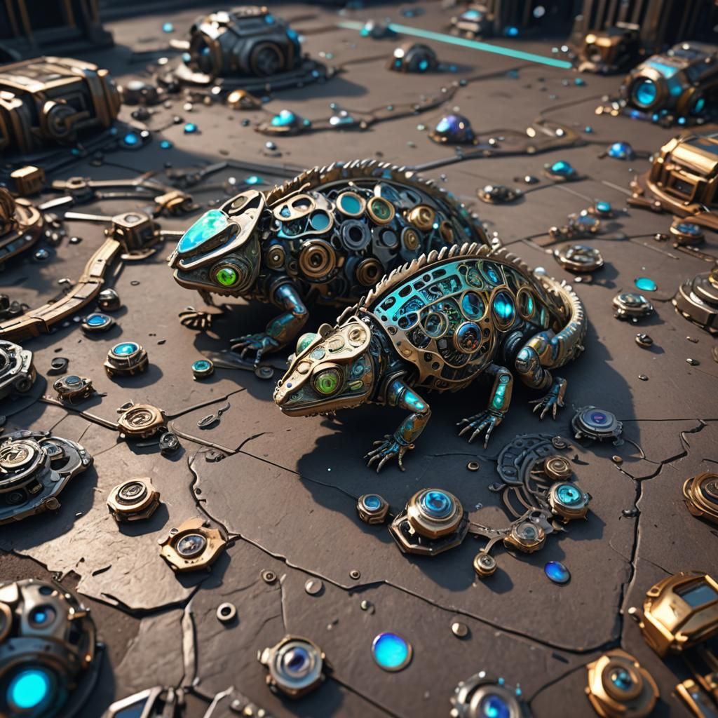 AI chameleon different places - Sci-Fi Chameleon in Dystopia...