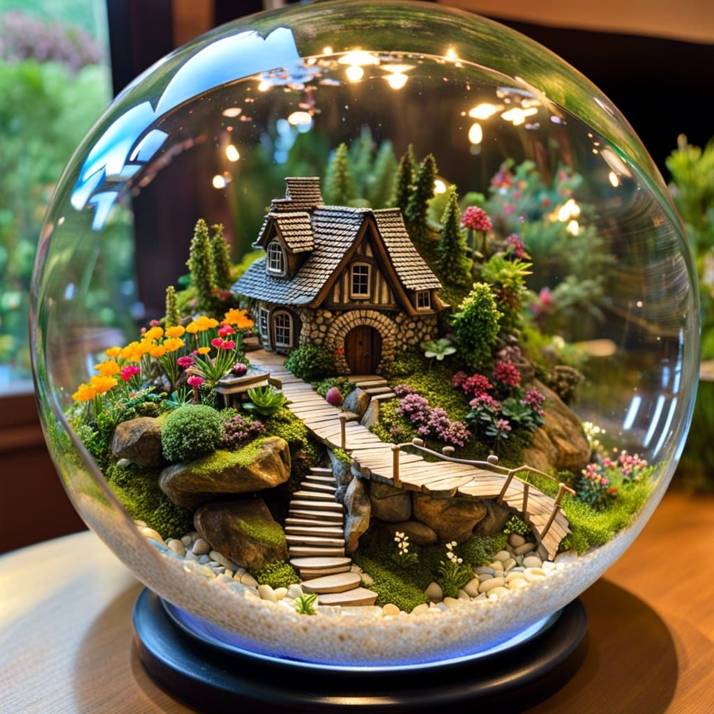 Miniature Lovely Cottage inside the Glass Sphere - AI Generated Artwork ...