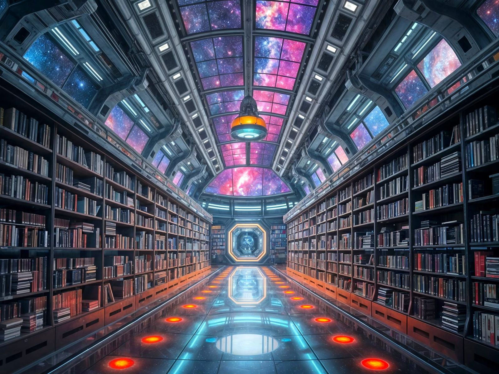 Space Station Library - Cosmic Space Station Library in Futu...