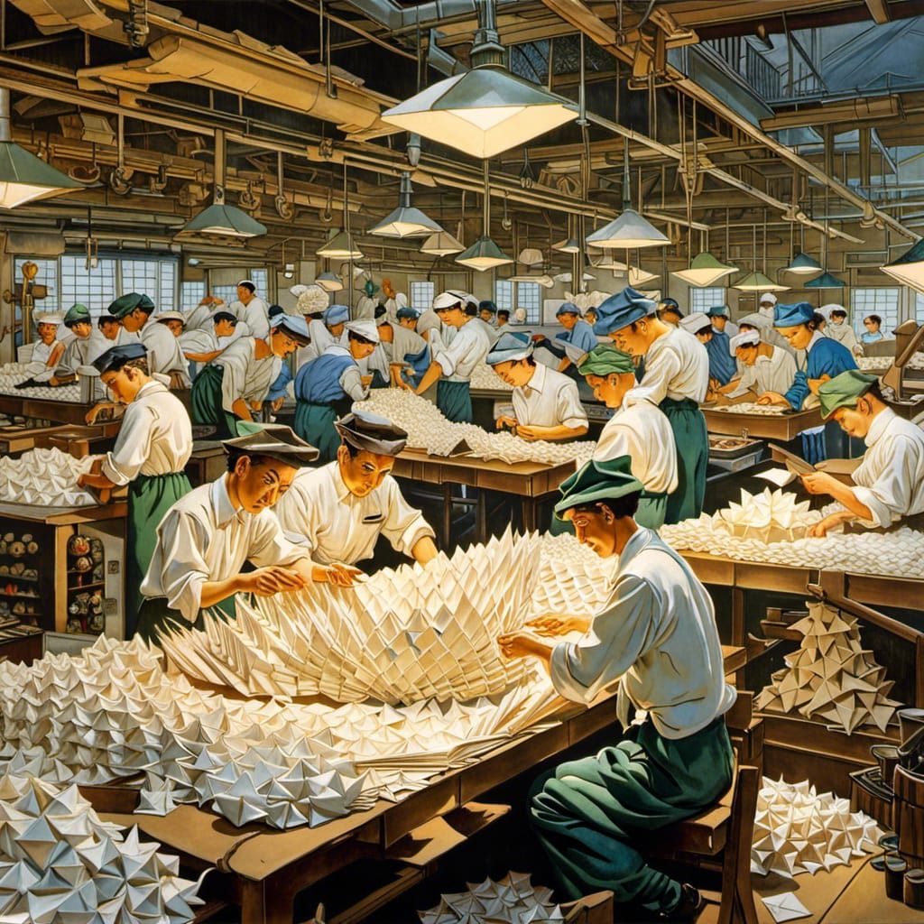 Overtime at the Origami Factory - AI Generated Artwork - NightCafe Creator