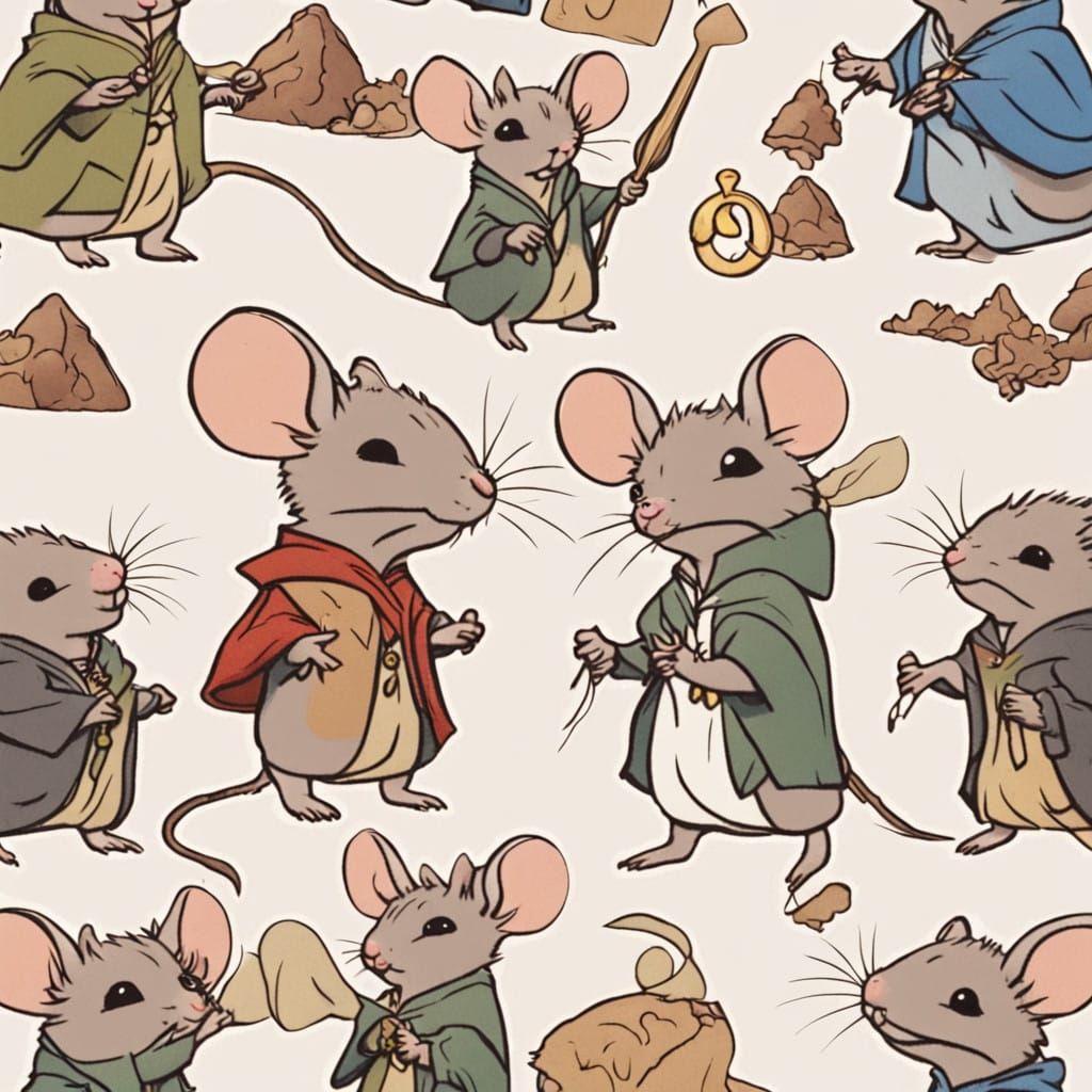 Lord of the Rings Mice on Tiny Quest - AI Art