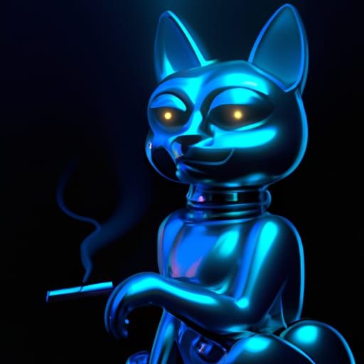 chrome glowing cat, smoking with a black gradient background - AI ...