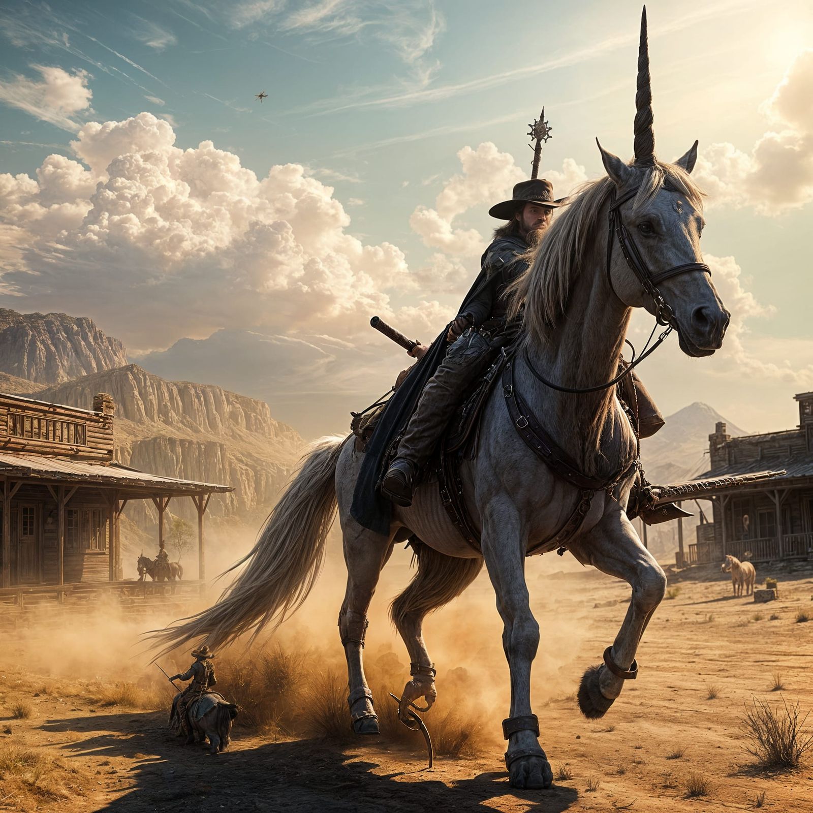 Wizard cowboy of the Wild West - Wizard Cowboy Rides Unicorn...