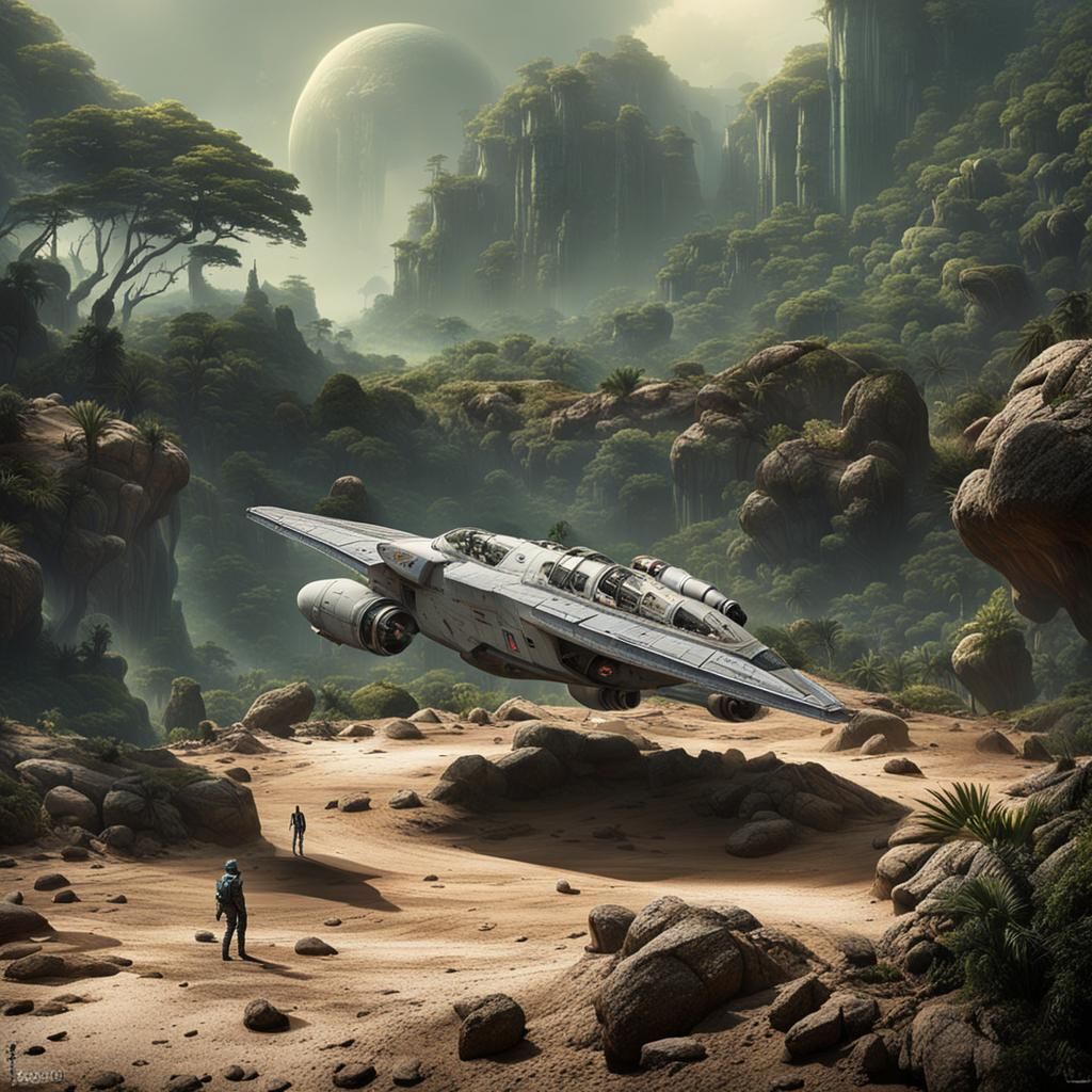 Science-fiction, format paysage, film cinématographique. Sur le plateau ...