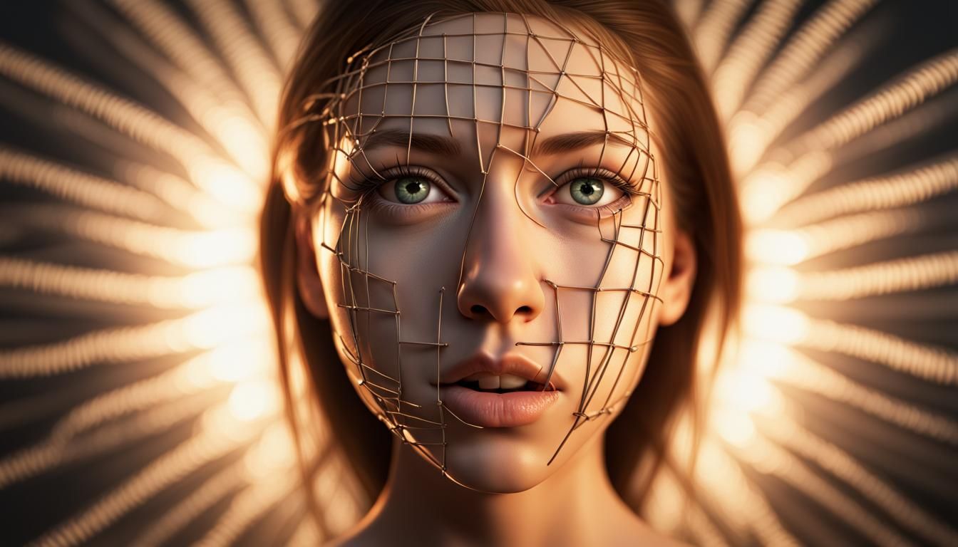 extasy. a young womans symmetrical face in complete extasy as her body ...