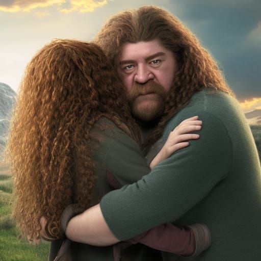 Hagrid And Hermione Hugging Eachother Ai Generated Artwork