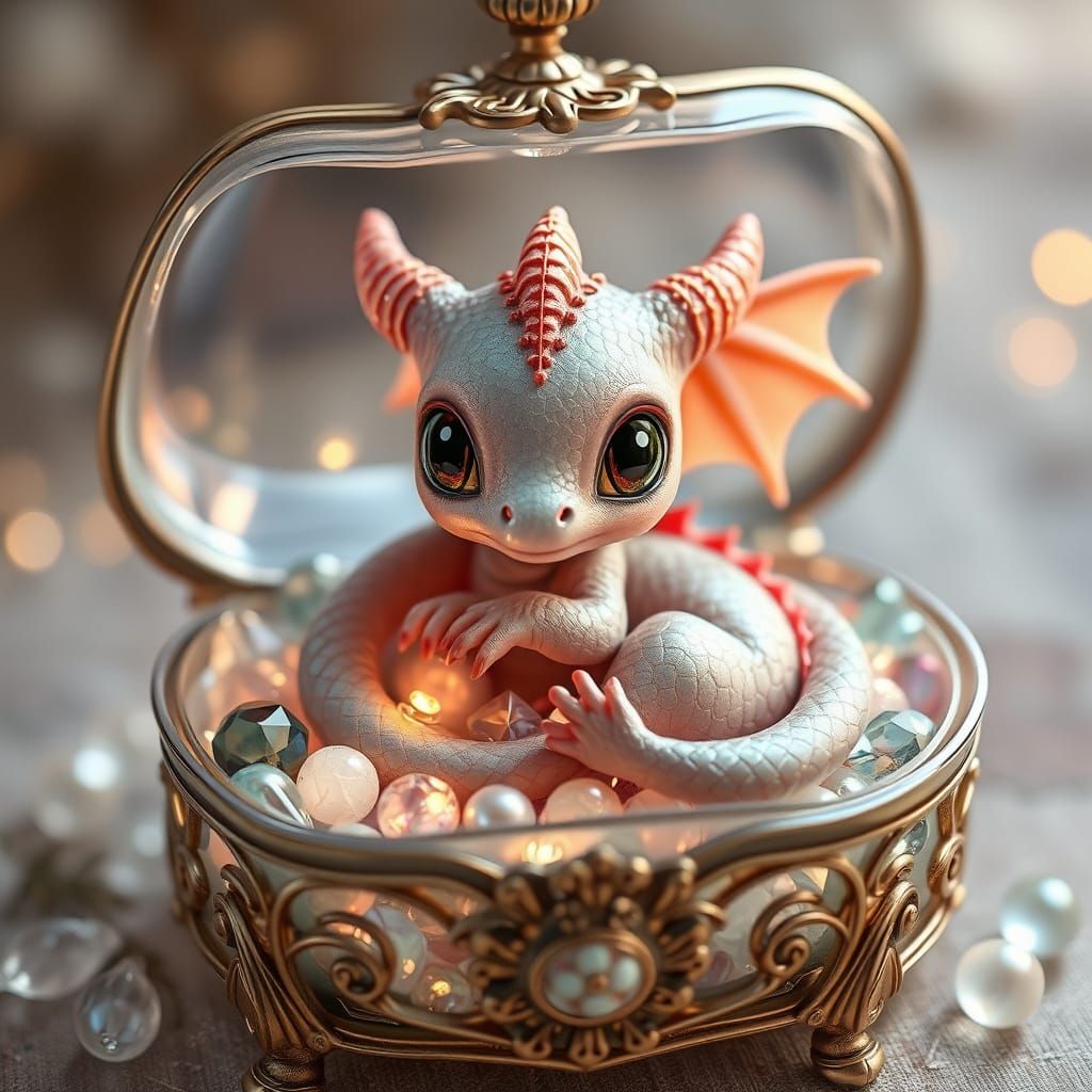 Delicate Dragon in Glass Jewelry Box with Glowing ... - AI Art