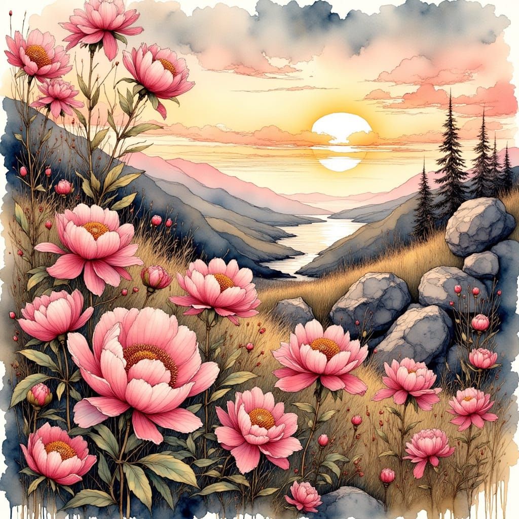 decaying peonies on the slopes of Autumn mountains by Kazumasa Nagai ...