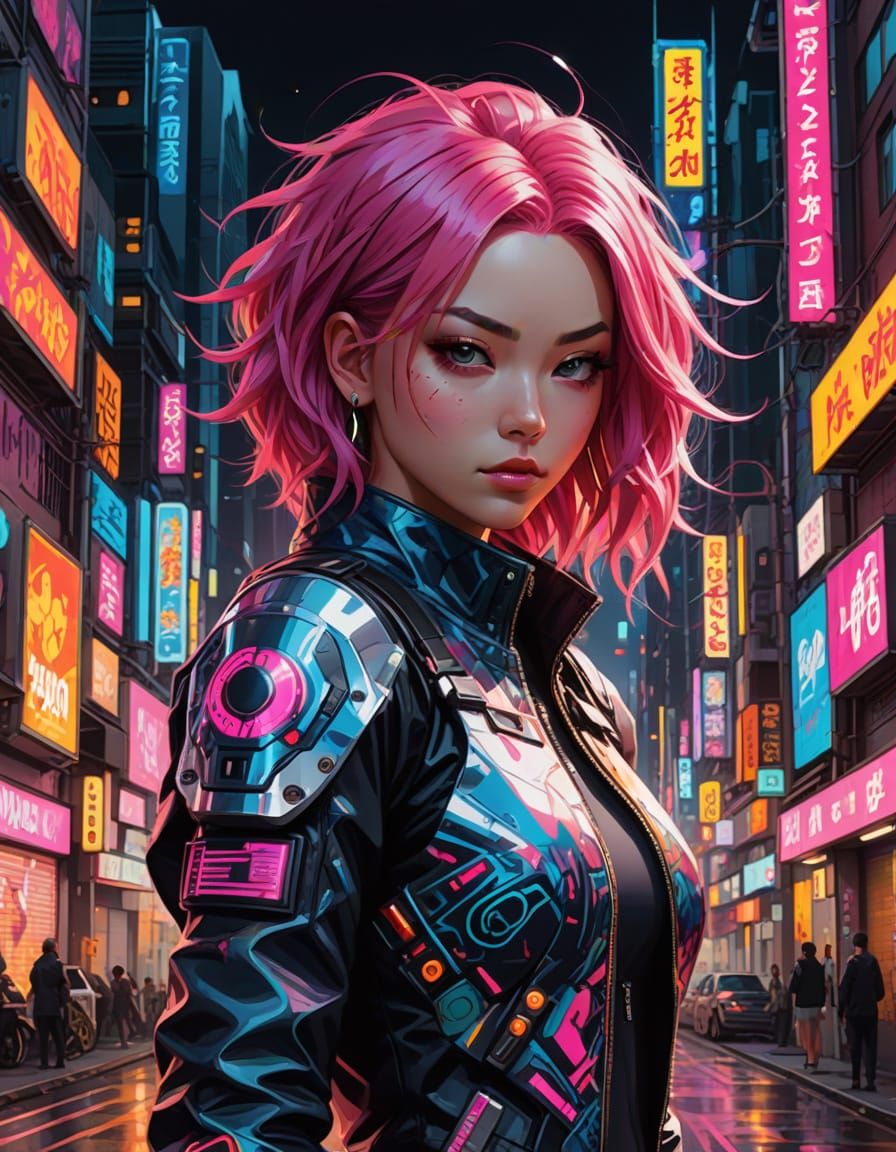 Confident Woman Blends Street Art and Futuristic F... - AI Art