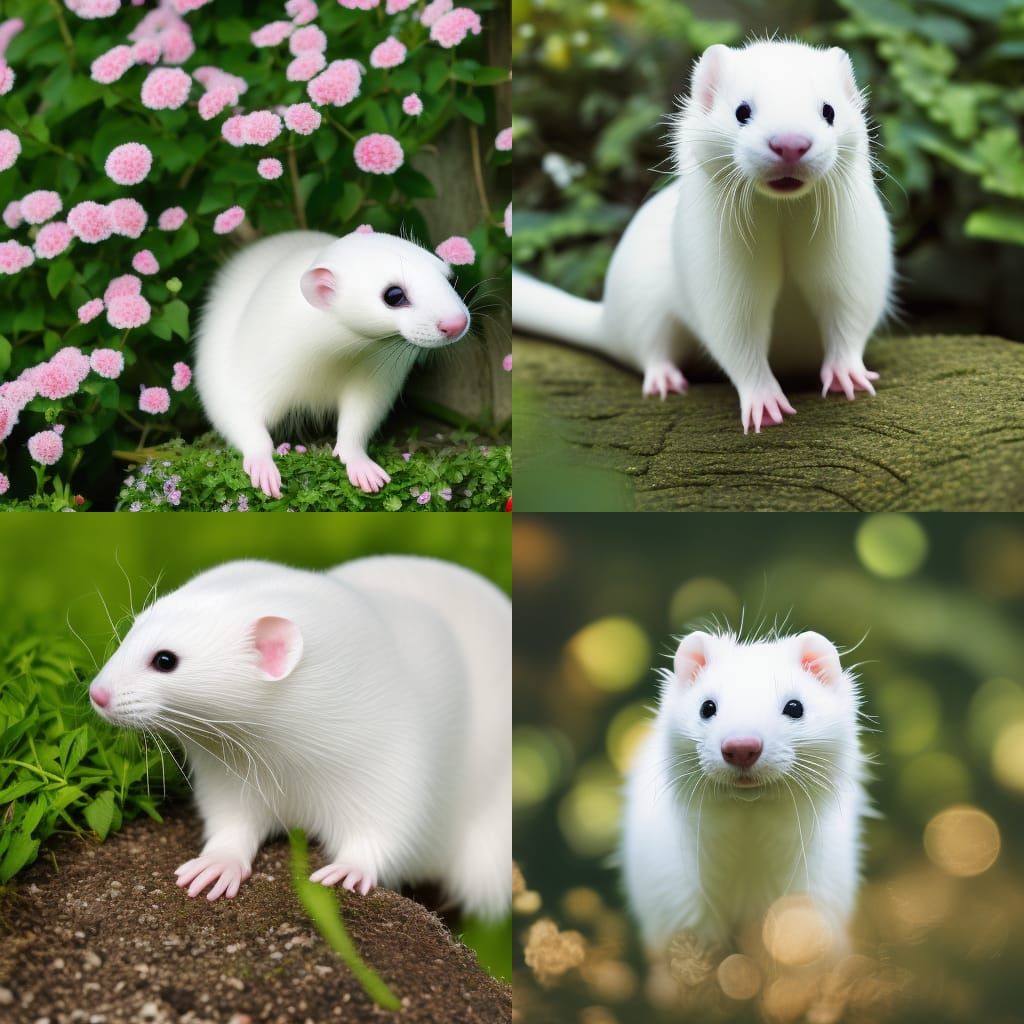 White ferret in a garden - AI Generated Artwork - NightCafe Creator