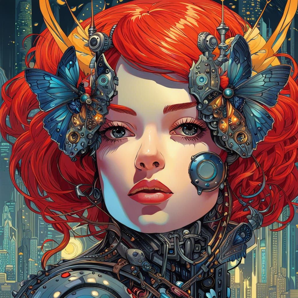 Cyborg girl and butterflies - AI Generated Artwork - NightCafe Creator