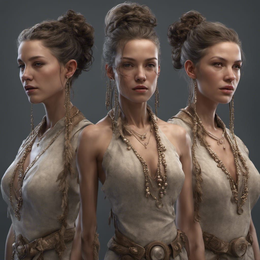 Beautiful woman with 3 heads , each wear, hyperrealism, apothesis, Unreal Engine trending on ...