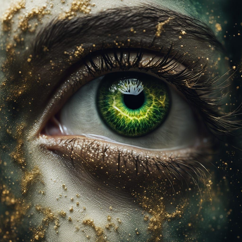 Ivory Eyes - Woman's Eye with Radiant Green Iris and Star Du...
