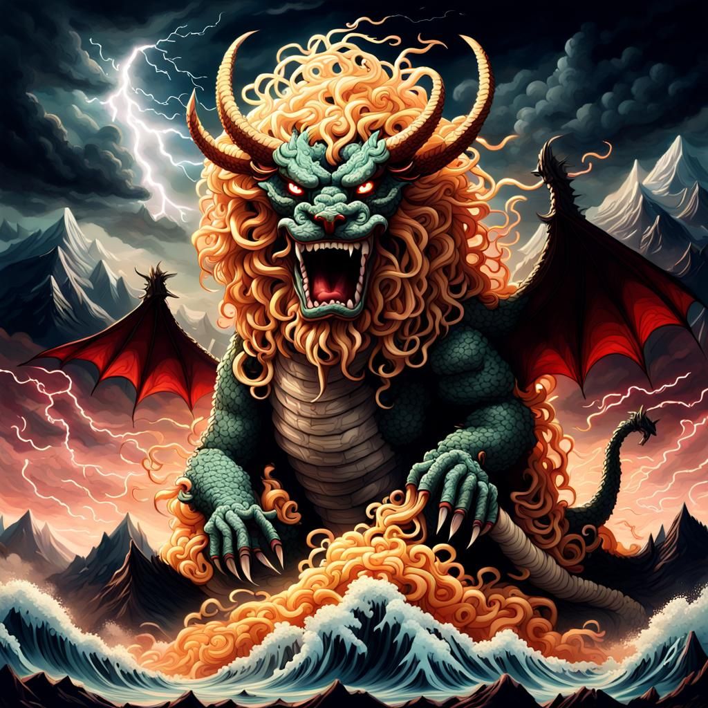 巨大なラーメンの生き物 - AI Generated Artwork - NightCafe Creator