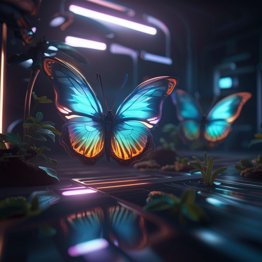 Holographic Butterflies - AI Generated Artwork - NightCafe Creator