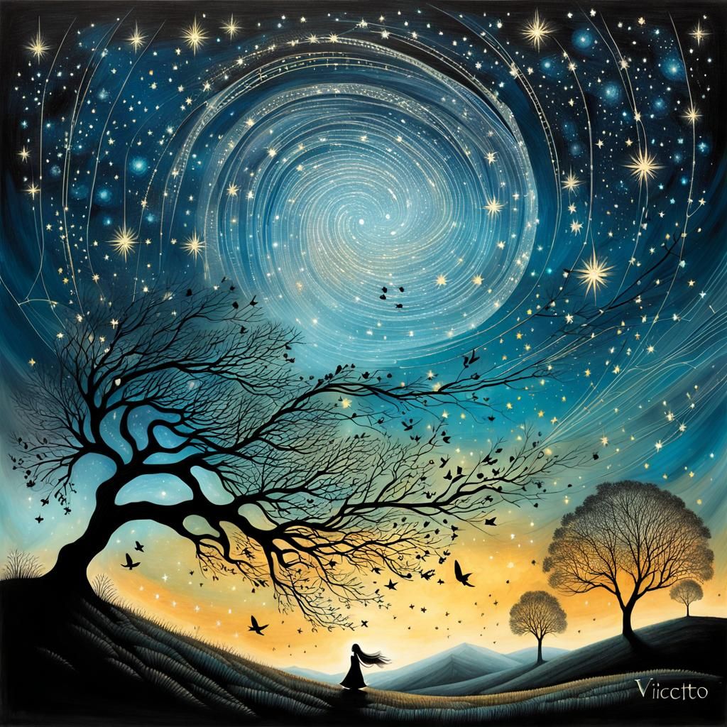 The wind gently swings, A dream wrapped in a branch, - AI Generated ...