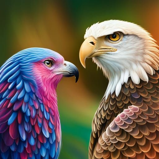 Pink eagle & Bald eagle - AI Generated Artwork - NightCafe Creator
