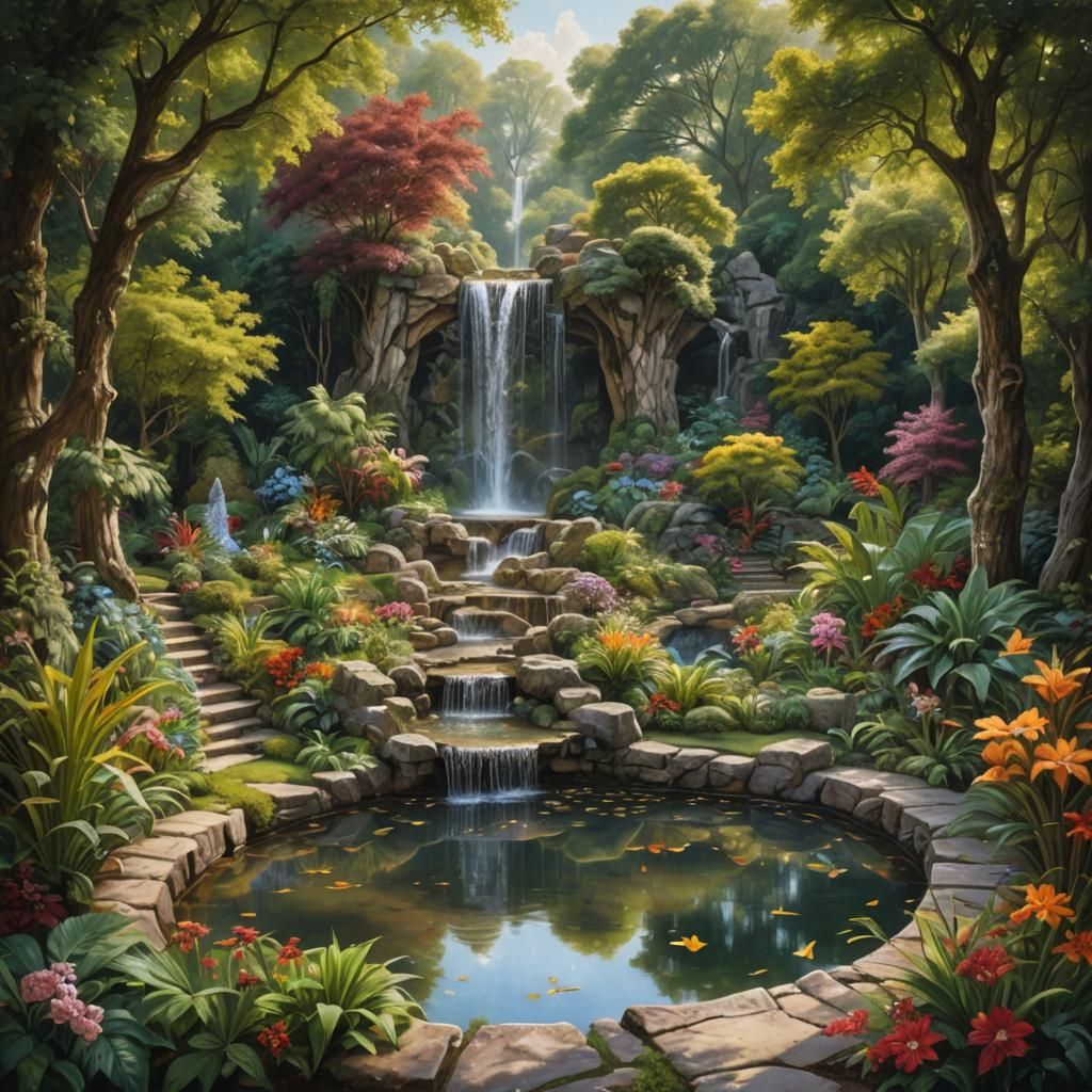 Waterfall Meditation Pond - AI Generated Artwork - NightCafe Creator
