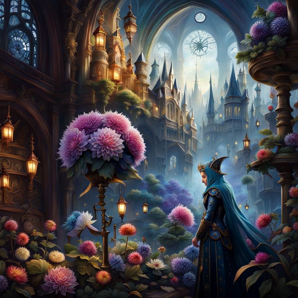 many blue dahlias dreamy and loving fantasy art fairycore hyperdetailed ...