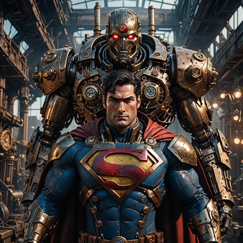 Superman and a steampunk cyborg - AI Generated Artwork - NightCafe Creator