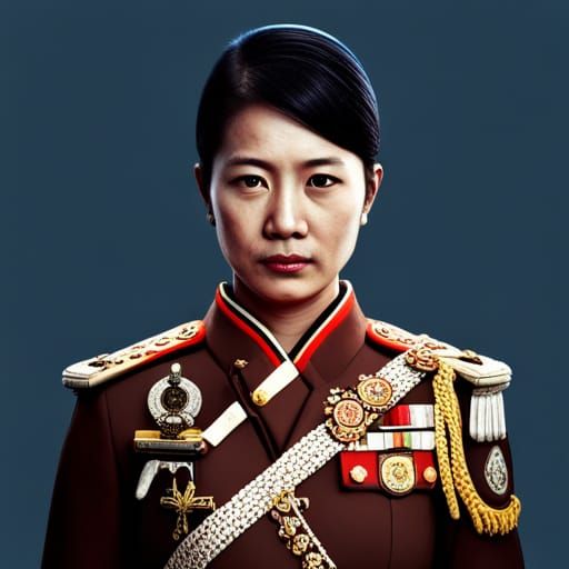Female military dictator from Bhutan, in military uniform, color photo ...