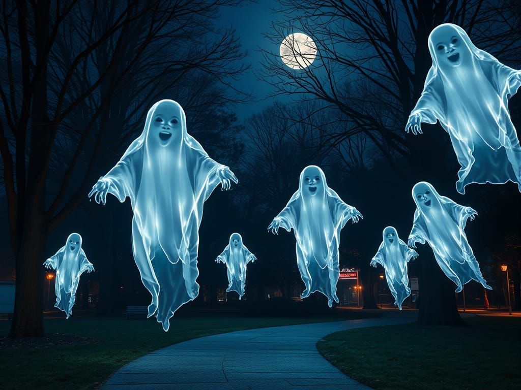 Hyper Realistic Ghosts in Starlit Park - AI Art