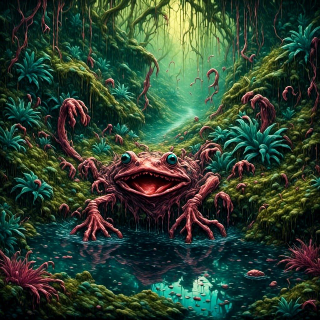 Kraken Lost in Jungle: Graffiti Splash Art - AI Art