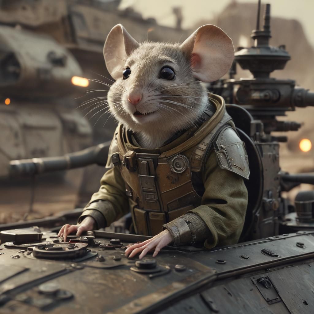 Epic Army Mouse Panzer Tank Commander in Cinematic... - AI Art