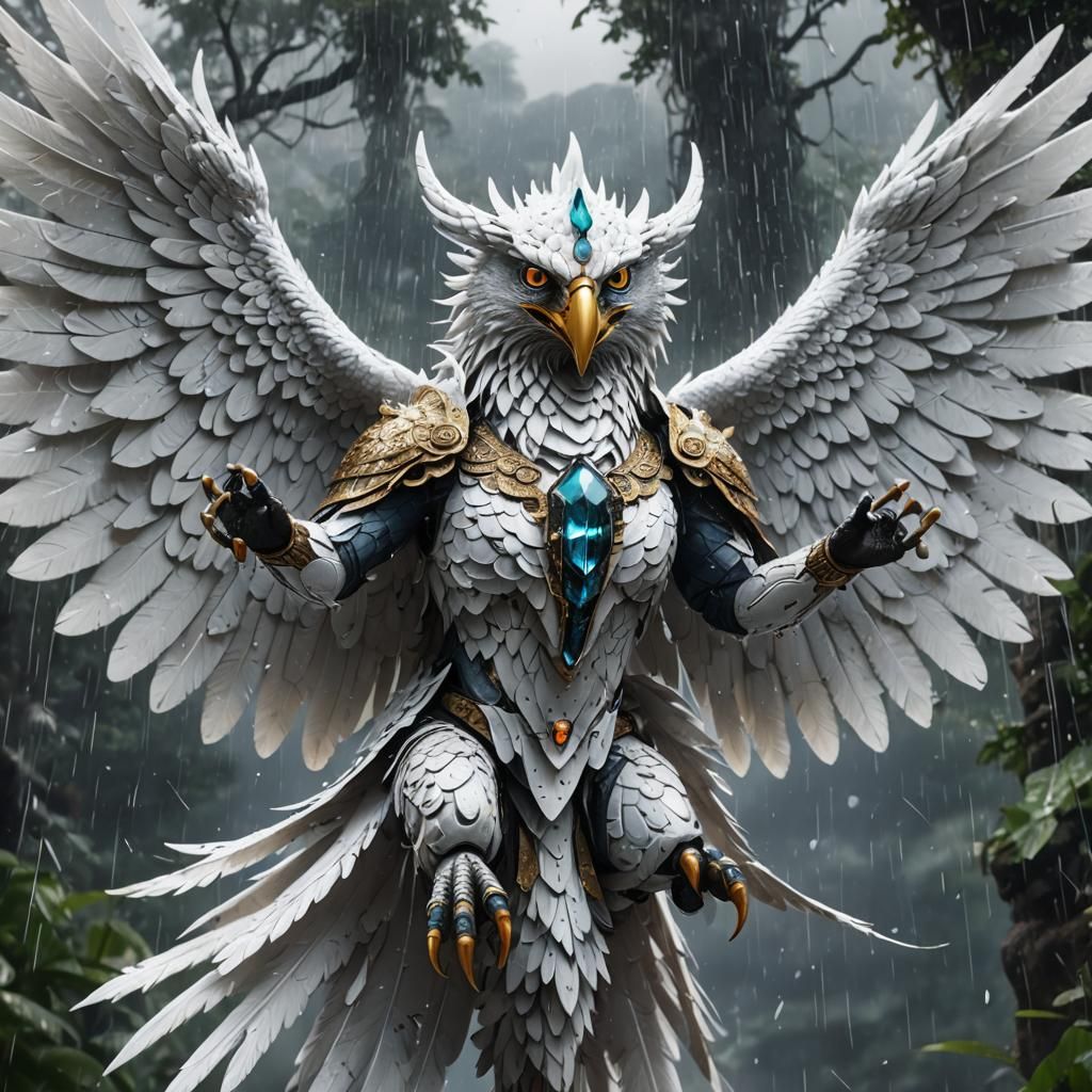 white Garuda bird in rains with crystal eyes looking at you - AI ...